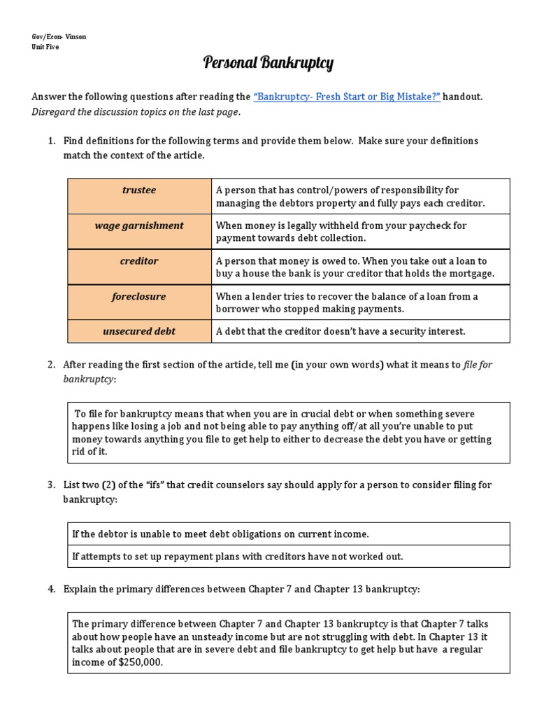 Understanding Personal Bankruptcy Basics | PDF | Bankruptcy | Chapter 7