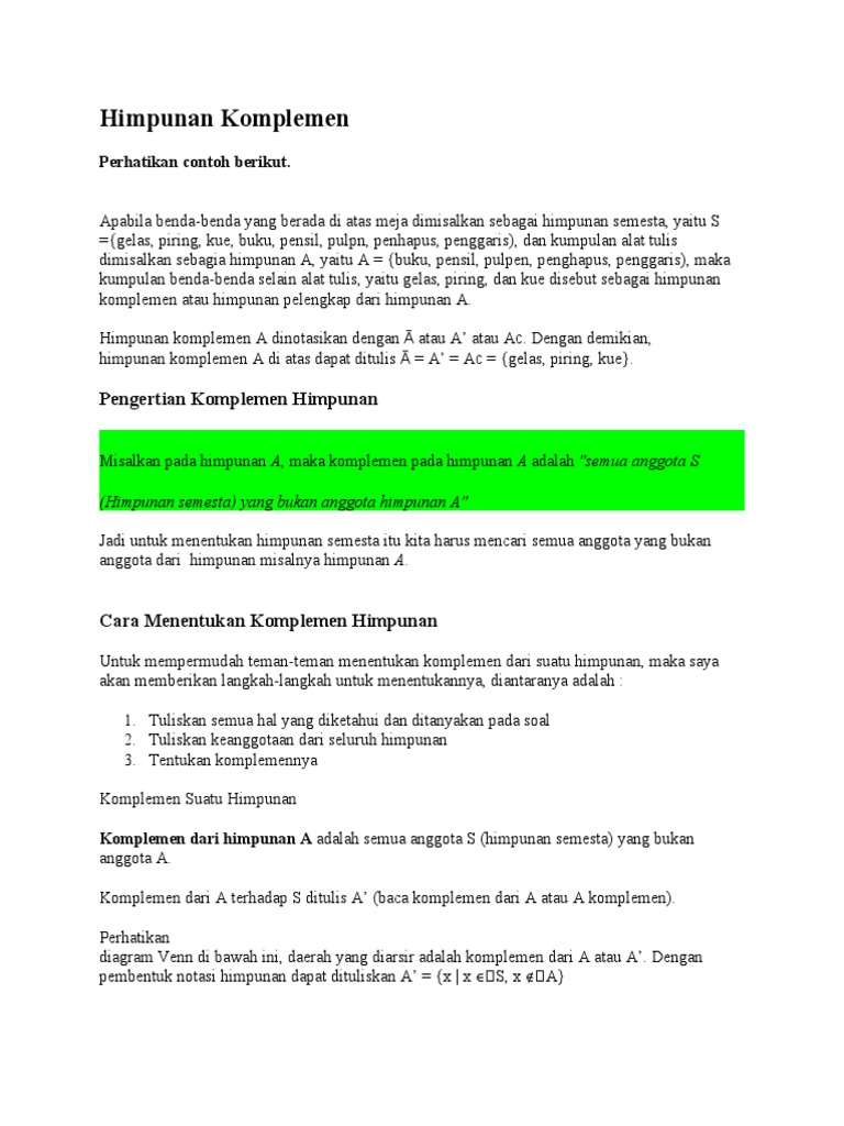Himpunan Komplemen | PDF