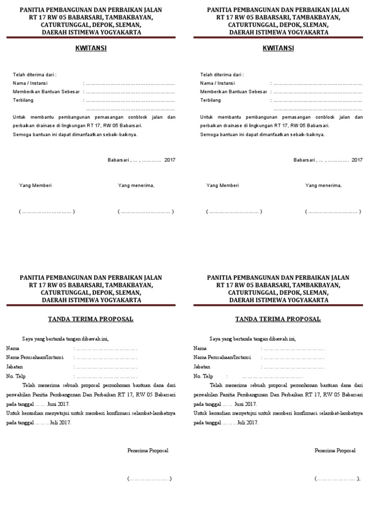 Tanda Terima Proposal & Kwitansi | PDF