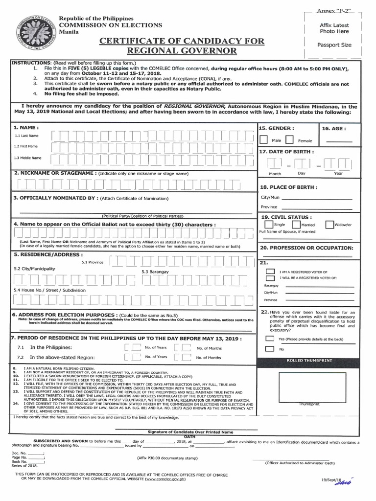 Sample Certificate of Candidacy | PDF