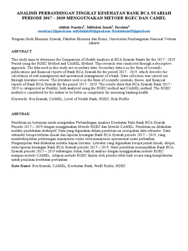 Jurnal MKP Analisis Metode CAMEL Dan RGEC Pada BCA Syariah (2017 - 2019) | PDF