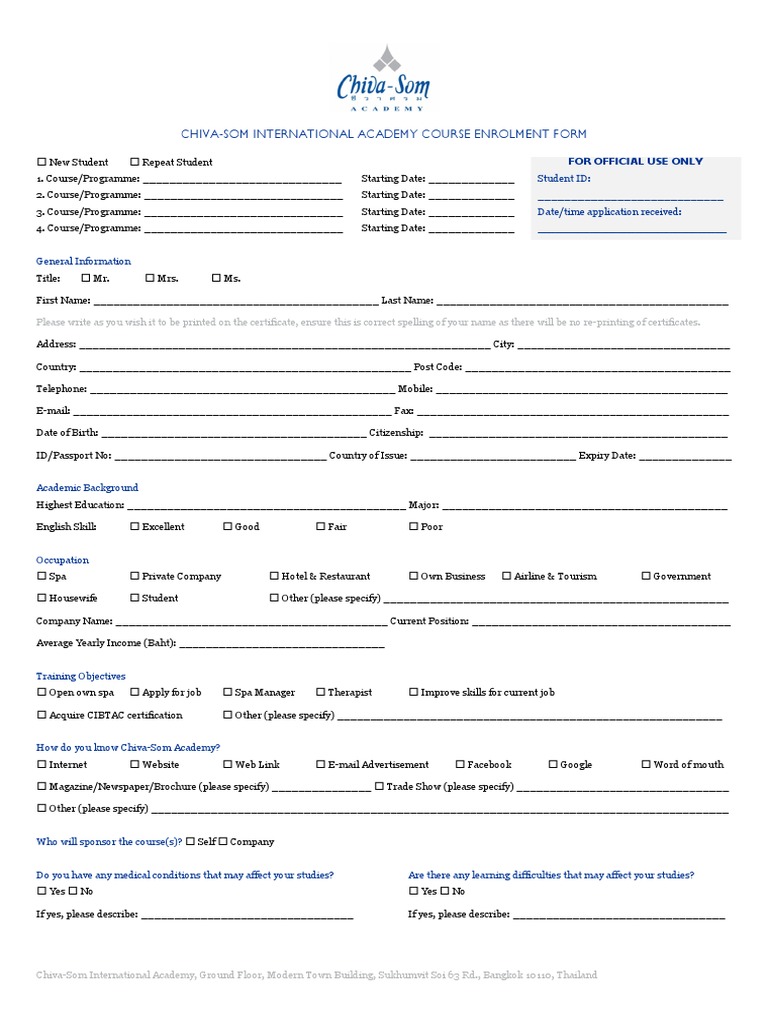 Course Enrolment Form | PDF | Credit Card | Payments