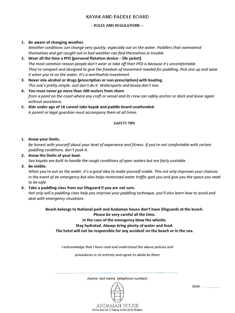 Kayaking and Paddle Boarding Safety Rules | PDF | Kayak | Water Sports
