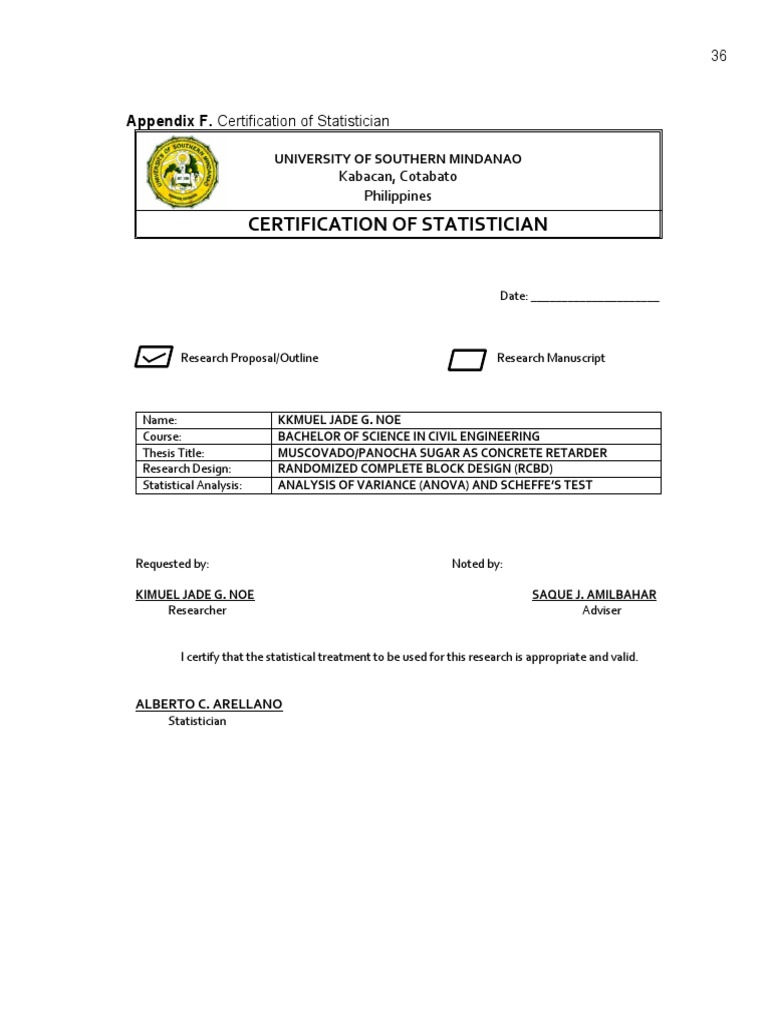 Appendix F. Certification of Statistician | PDF
