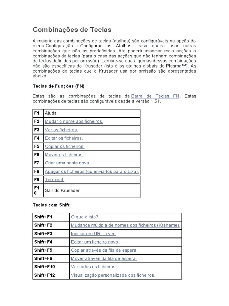 Combinações de Teclas | PDF | Atalho de teclado | Janela (informática)