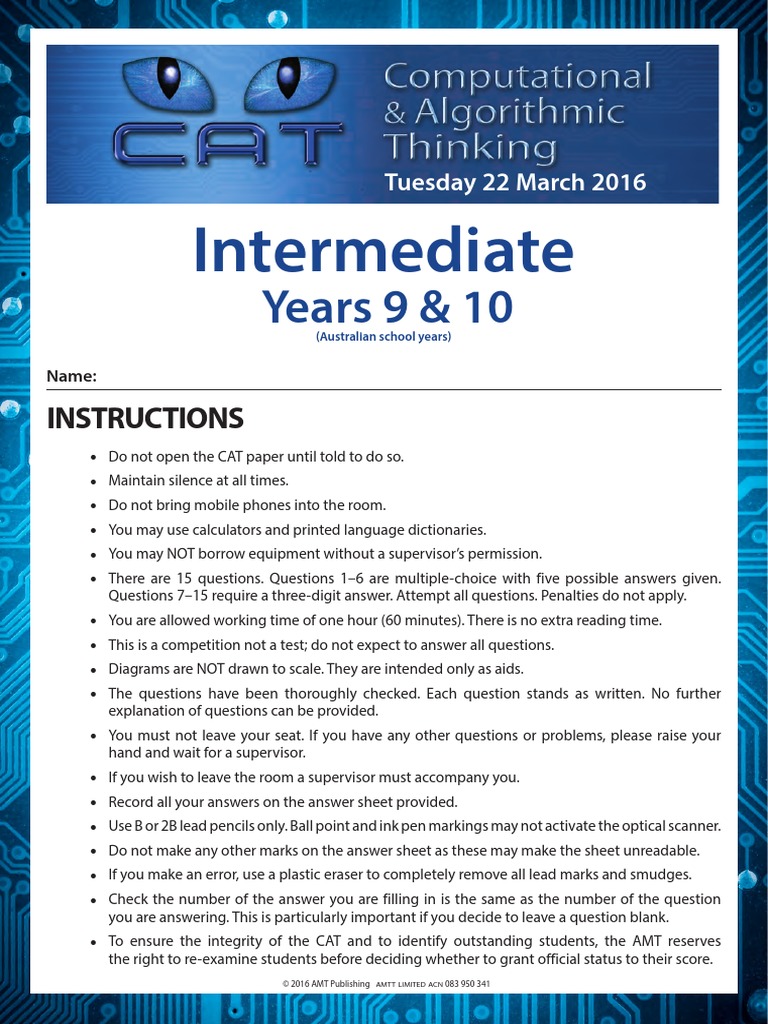 CAT Intermediate 2016 | PDF | Educational Technology | Algorithms