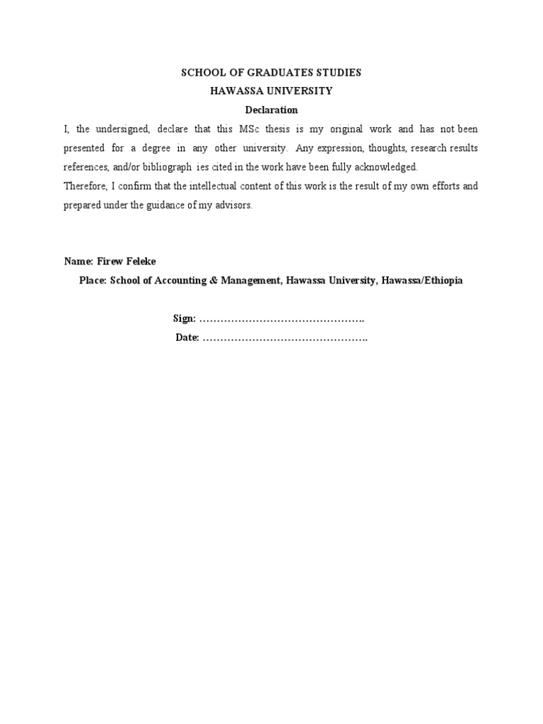 Declaration and Table of Content | PDF | Thesis | Department For ...