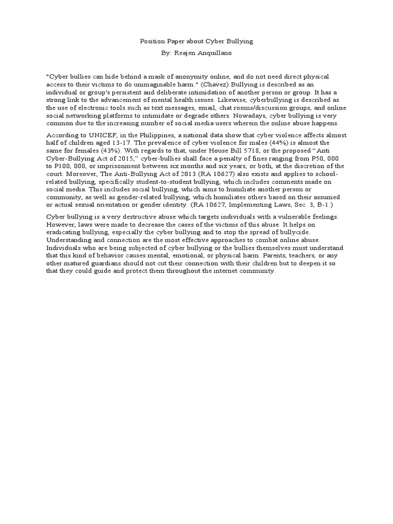 Position Paper on Cyber Bullying | PDF | Social Science
