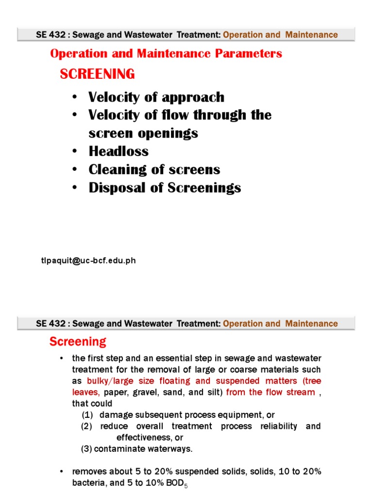 Screening | PDF | Sewage Treatment | Wastewater