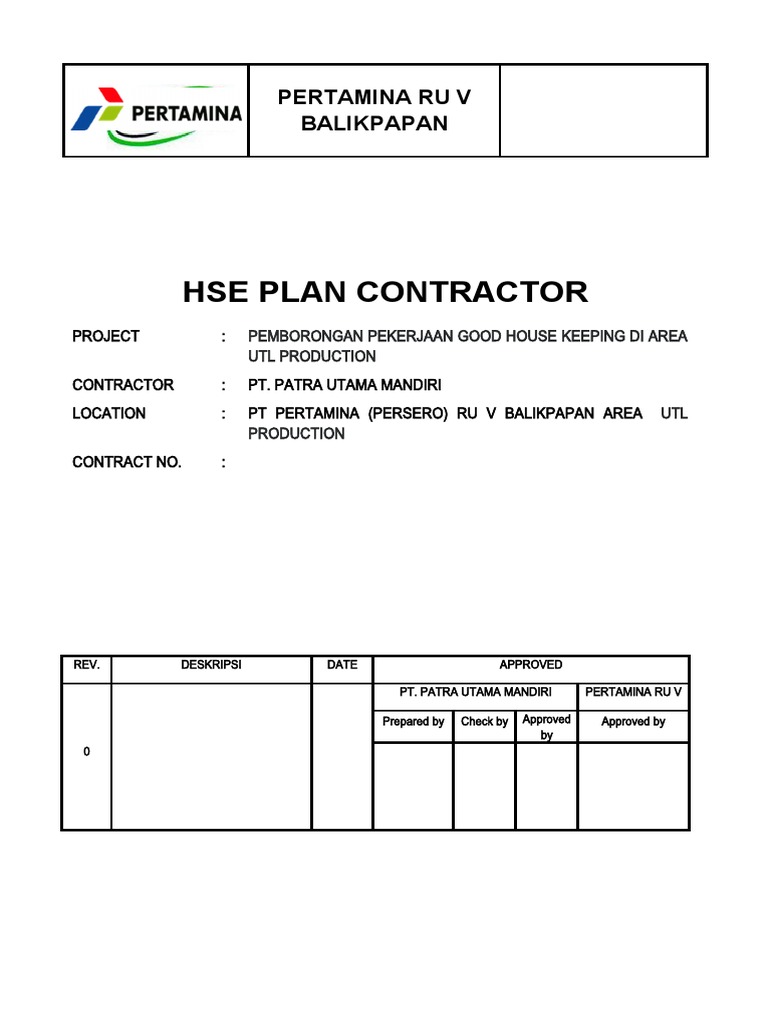 01.HSE Plan-Pemborongan Pekerjaan Good House Keeping Di Area UTL ...