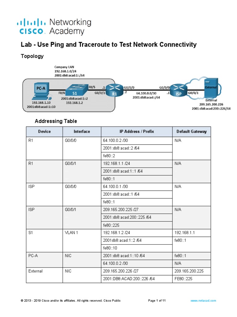 13.3.2 Lab - Use Ping and Traceroute To Test Network Connectivity | PDF ...