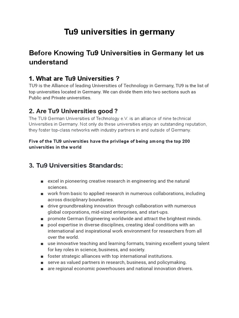 Tu9 Universities in Germany | PDF | Natural Sciences | Engineering