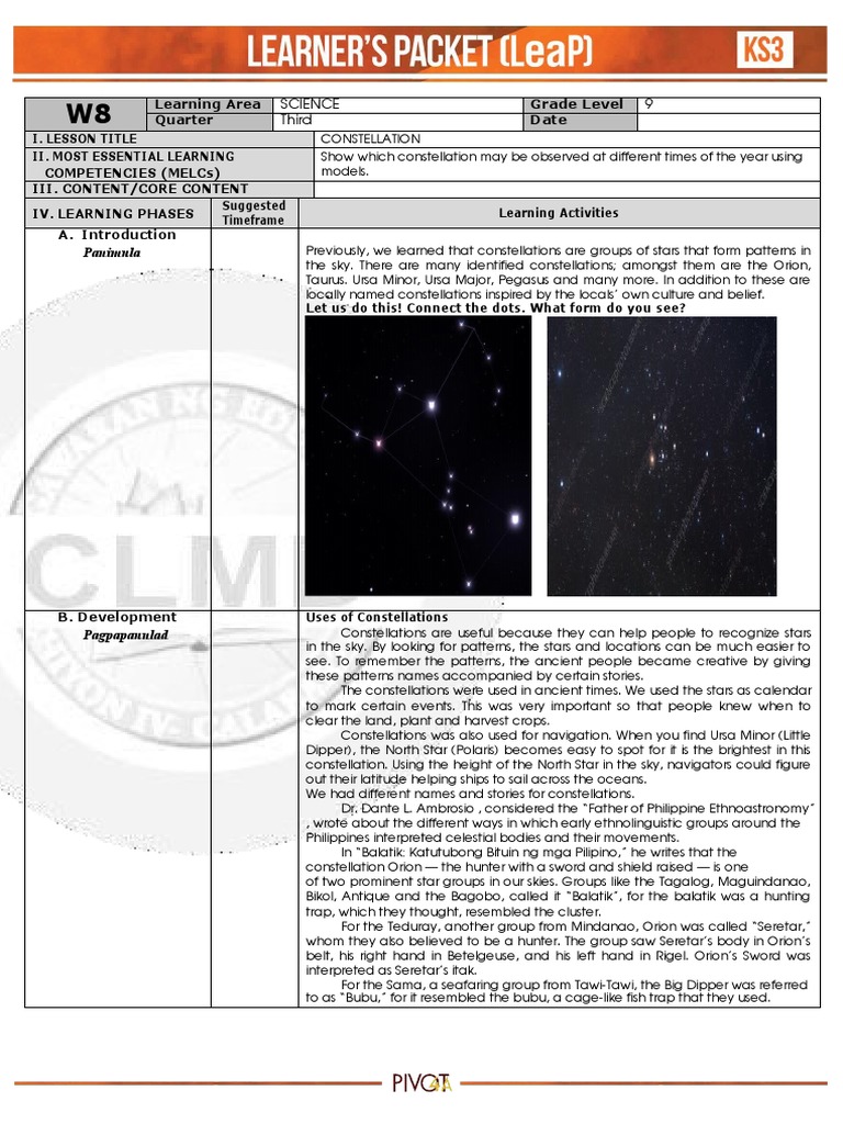 LeaP Science G9 Week 8 Q3 | PDF | Constellation | Stars
