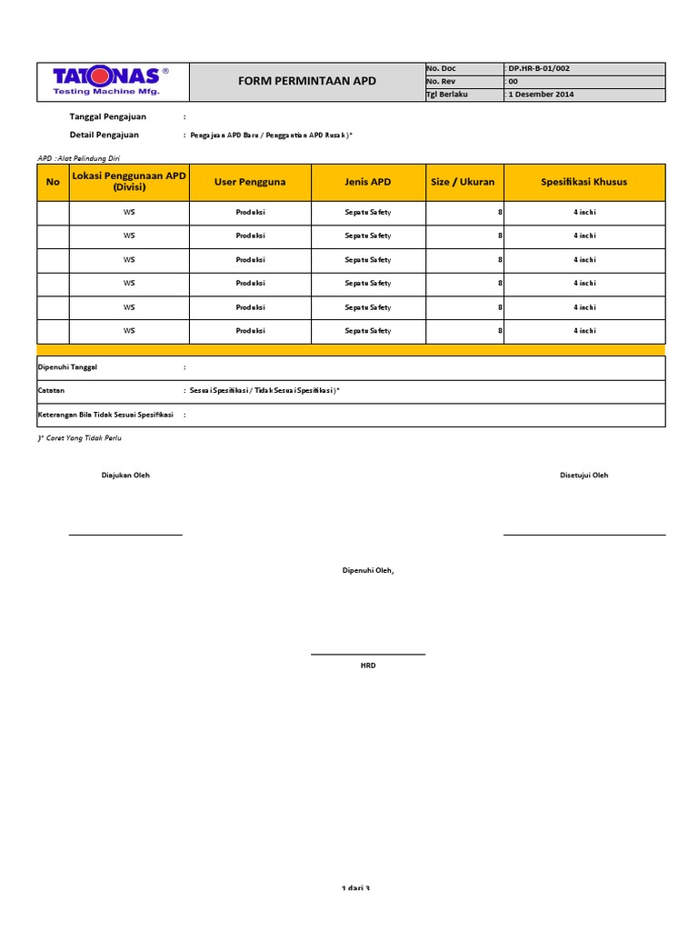 Form Permintaan APD | PDF