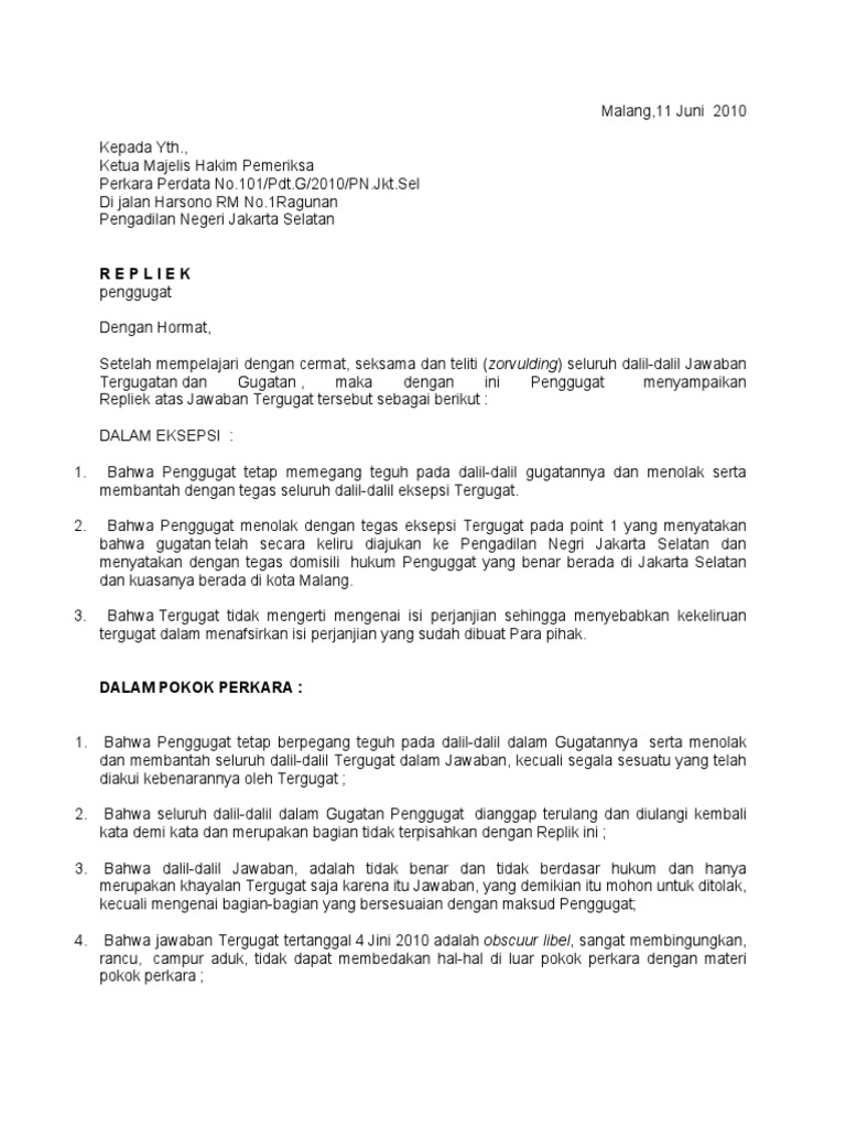 Contoh Replik P (I) | PDF