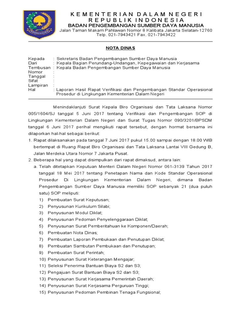 Nota Dinas Hasil Rapat Dengan Biro Perencanaan - 12 Juni 2017 | PDF