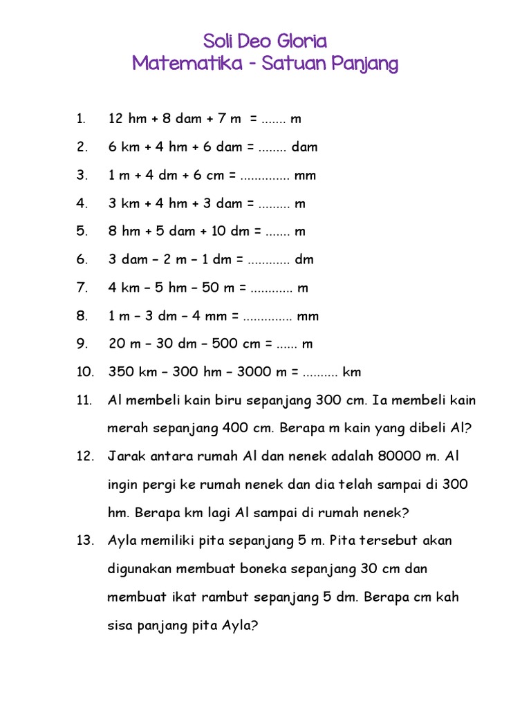 Grade 3 - Matematika - Satuan Panjang | PDF | Metode & Bahan Ajar ...