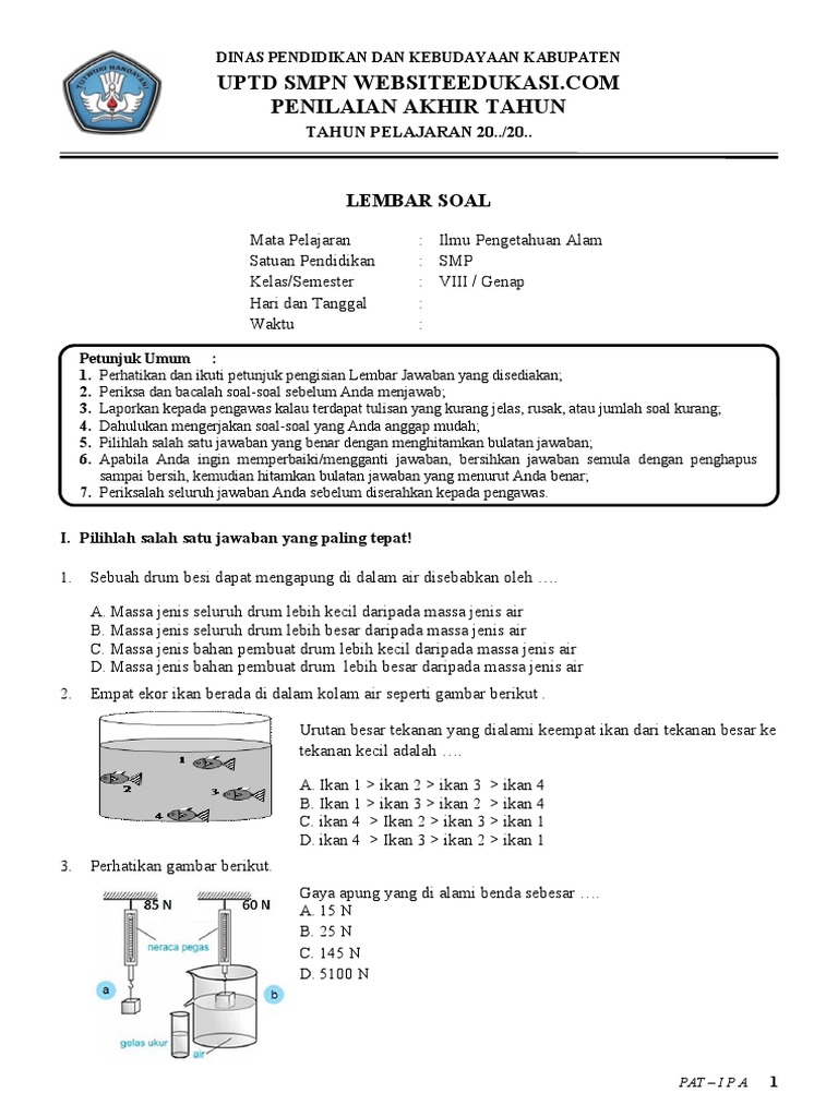Soal PAT IPA Kelas 8 K13 | PDF | Sains & Matematika