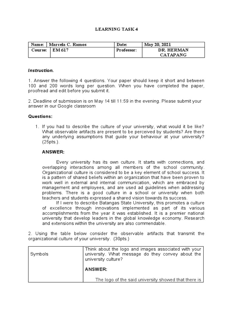 Learning Task 4-Mcramos | PDF | Organizational Culture | Communication