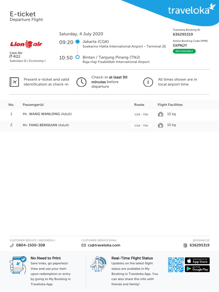 Susan JAUW-CGK-SXPNJY-TNJ-FLIGHT - ORIGINATING | PDF | Transport | Business