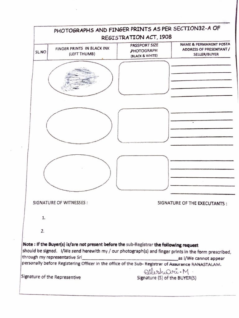 Photographs and Finger Prints As Per Section32-A of Registration Act ...