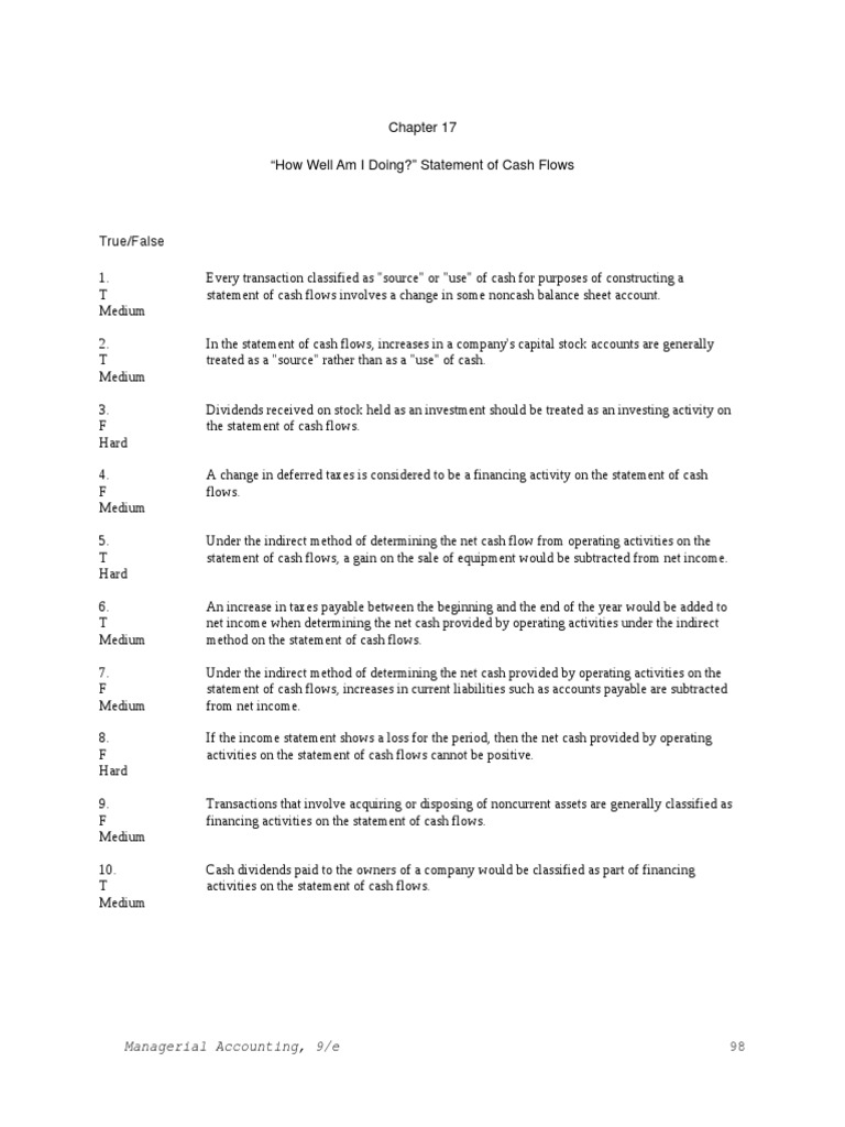 "How Well Am I Doing?" Statement of Cash Flows: Managerial Accounting ...