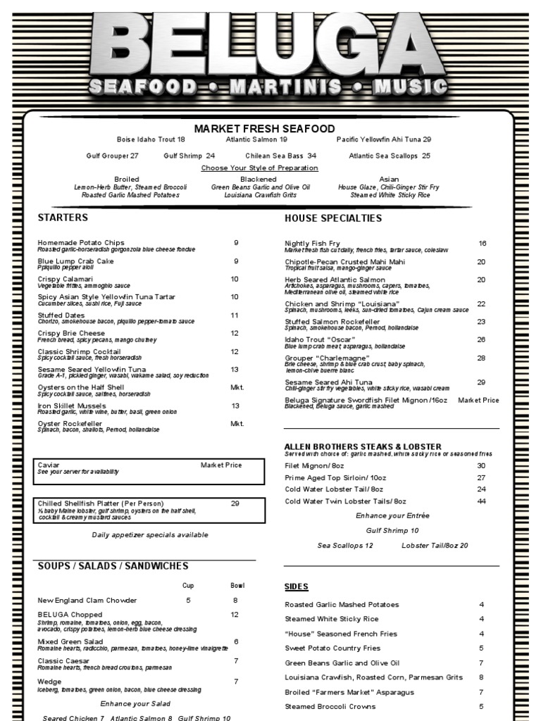 Beluga Menu | PDF | Salad | Cuisine