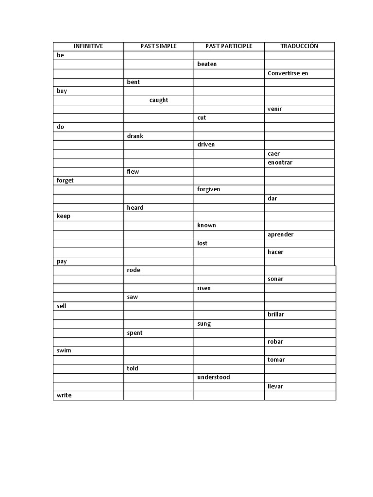 Ejercicio Verbos Irregulares