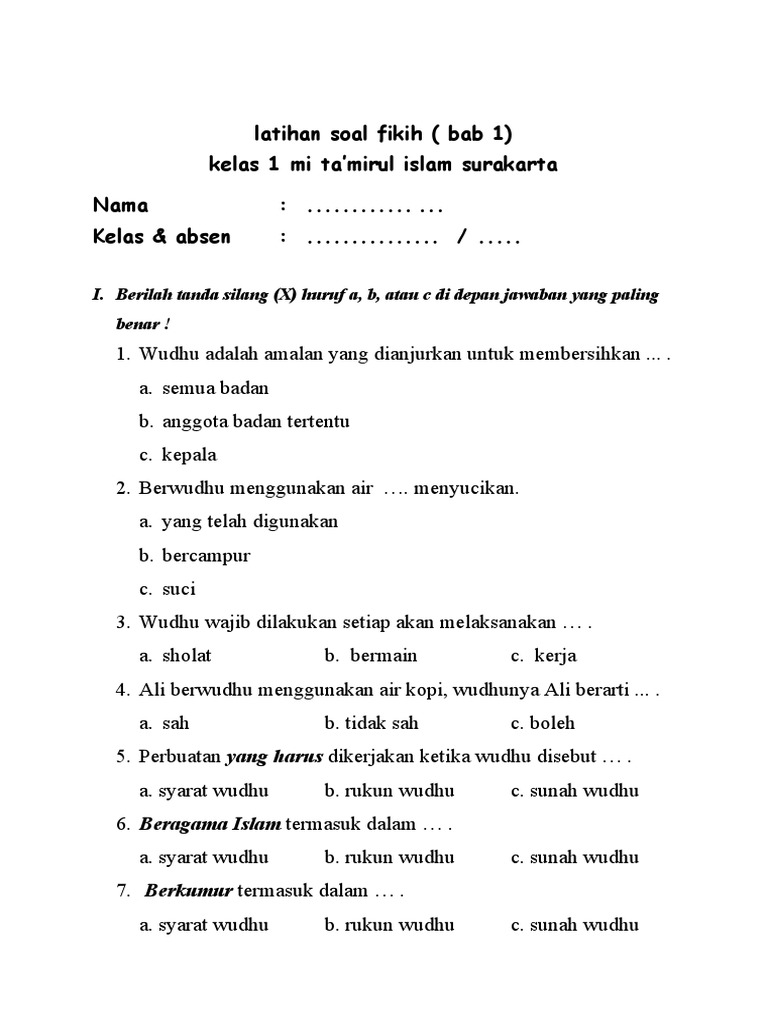 Soal Fikih Bab 1 Wudhu | PDF