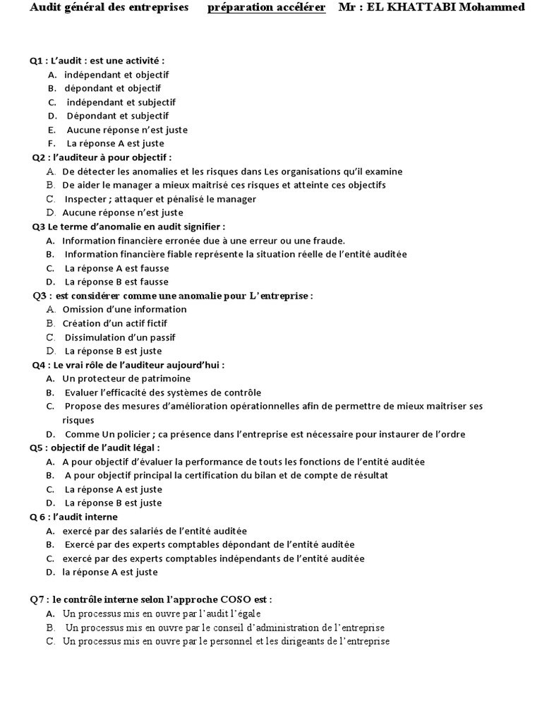 Examen d'Audit Général des Entreprises | PDF | Contrôle interne | Audit