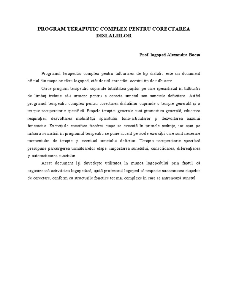 Program Terapeutic Complex Dislalie | PDF