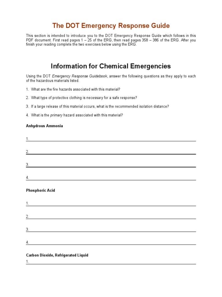 Information For Chemical Emergencies: The DOT Emergency Response Guide ...
