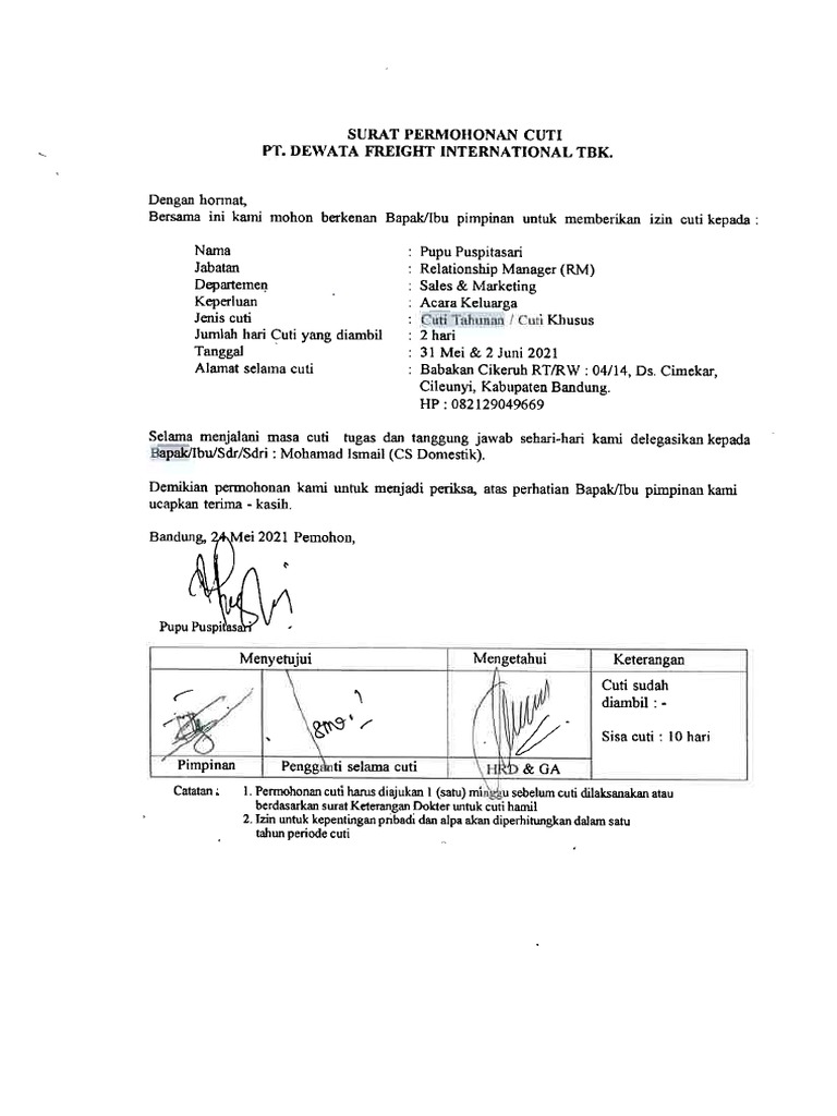 Dok Cuti Appr Pupu | PDF