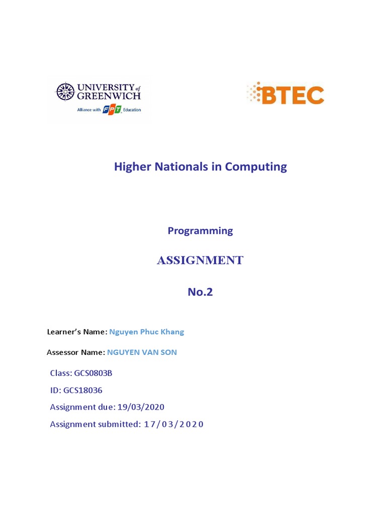 Higher Nationals in Computing: Assignment No.2 | PDF | Software Bug | Computer Programming