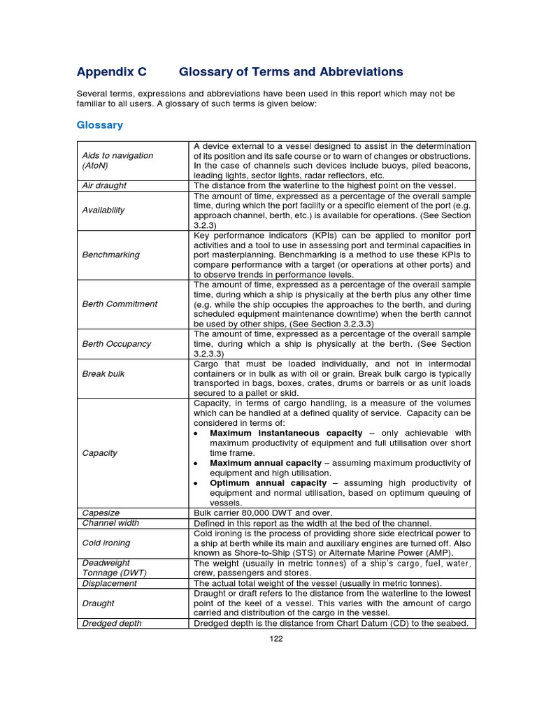Appendix C Glossary of Terms and Abbreviations | PDF | Water Transport ...