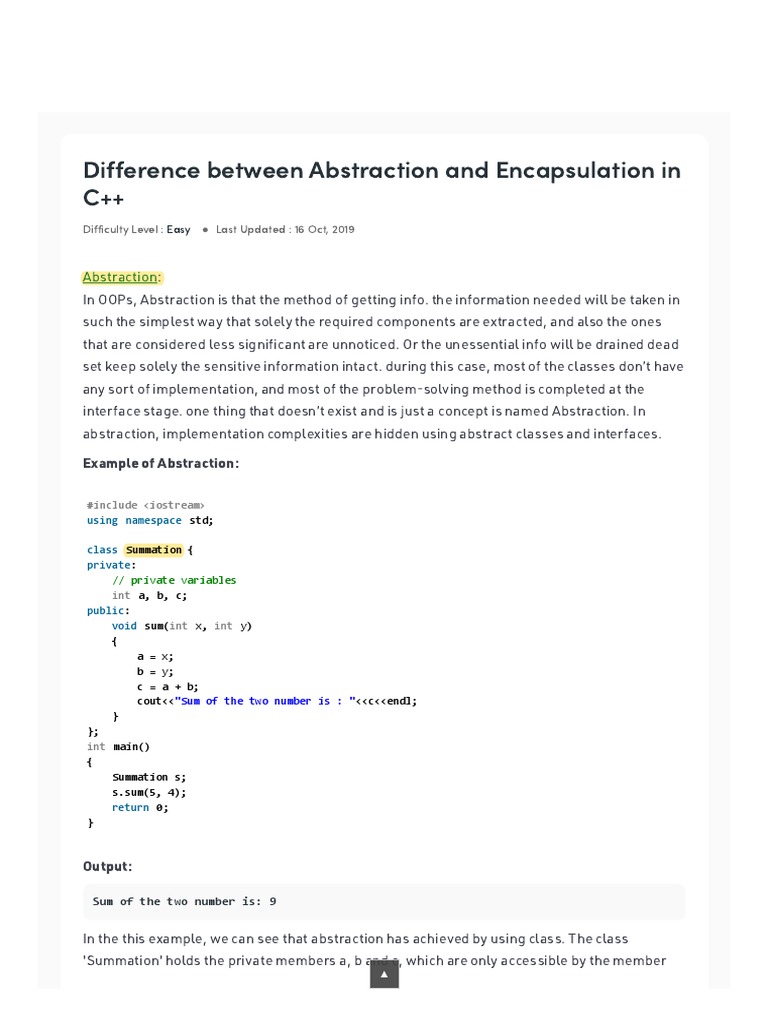 Difference Between Abstraction And Encapsulation In C Pdf Method Computer Programming