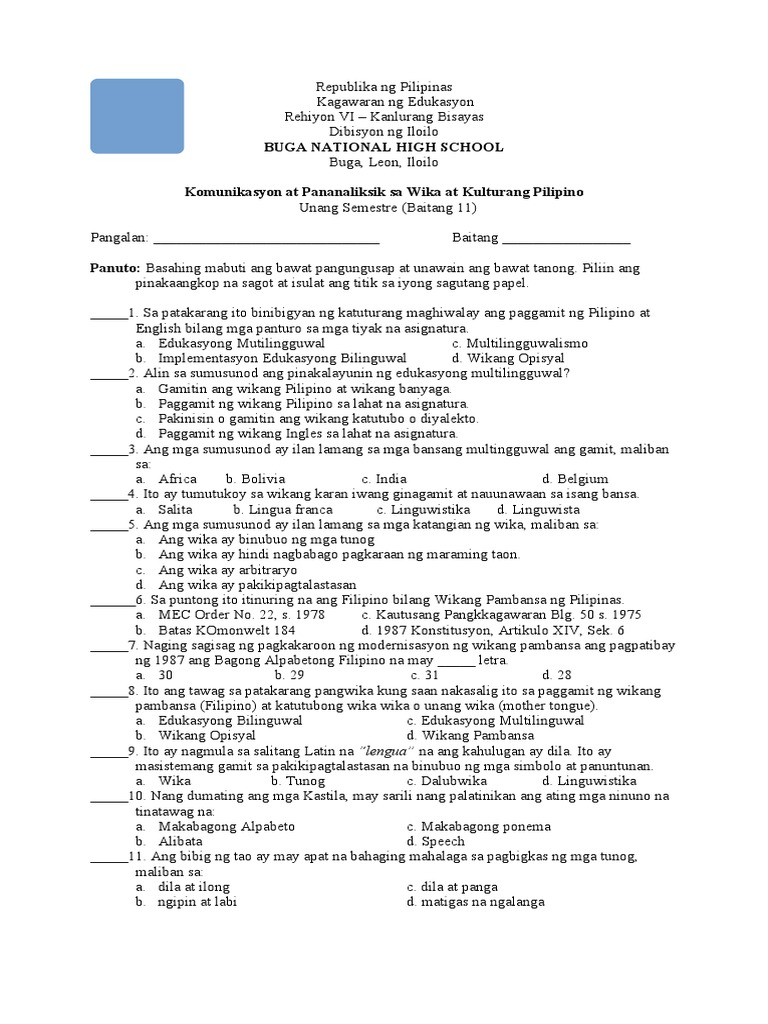 Mid Term Exam-Fil. | PDF