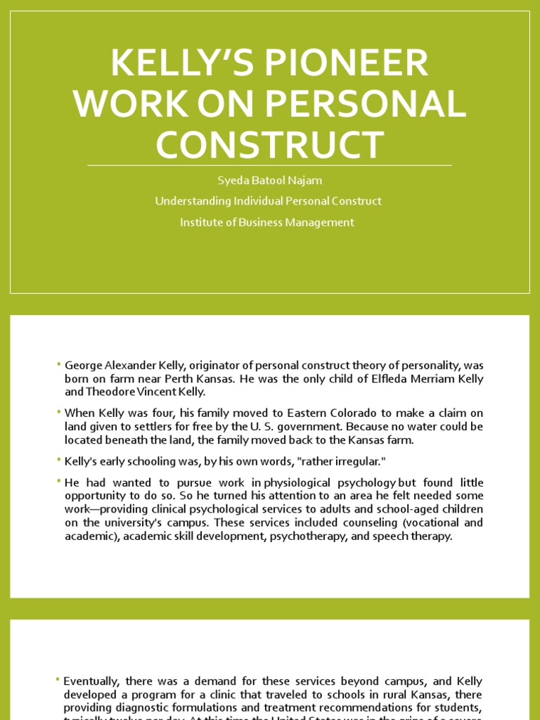 Kelly'S Pioneer Work On Personal Construct | PDF | Psychotherapy ...