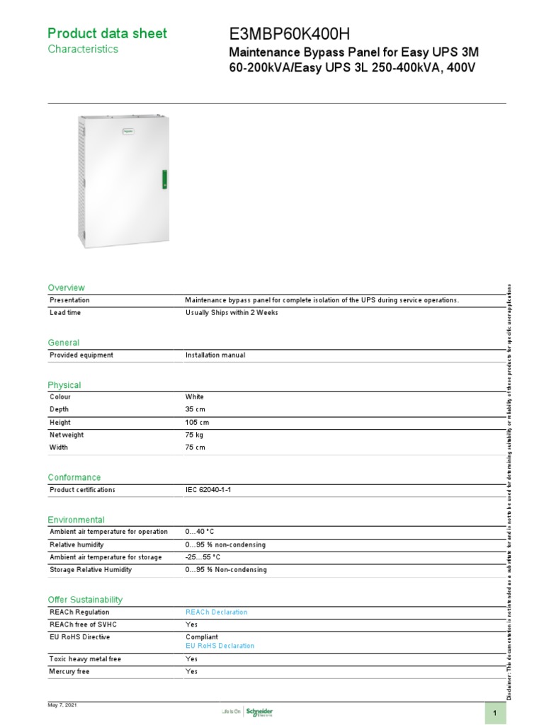 Maintenance Bypass Panel Specs | PDF