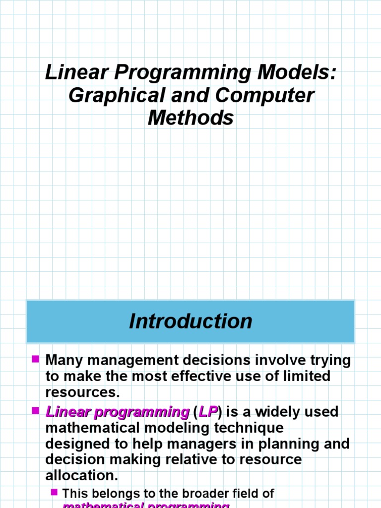 Linear Programming Models: Graphical and Computer Methods | PDF ...