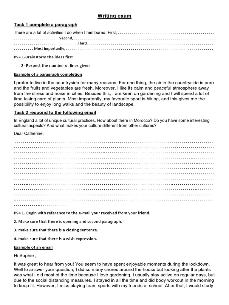 Writing Exam: Task 1 Complete A Paragraph | PDF | Bullying | Human Nature