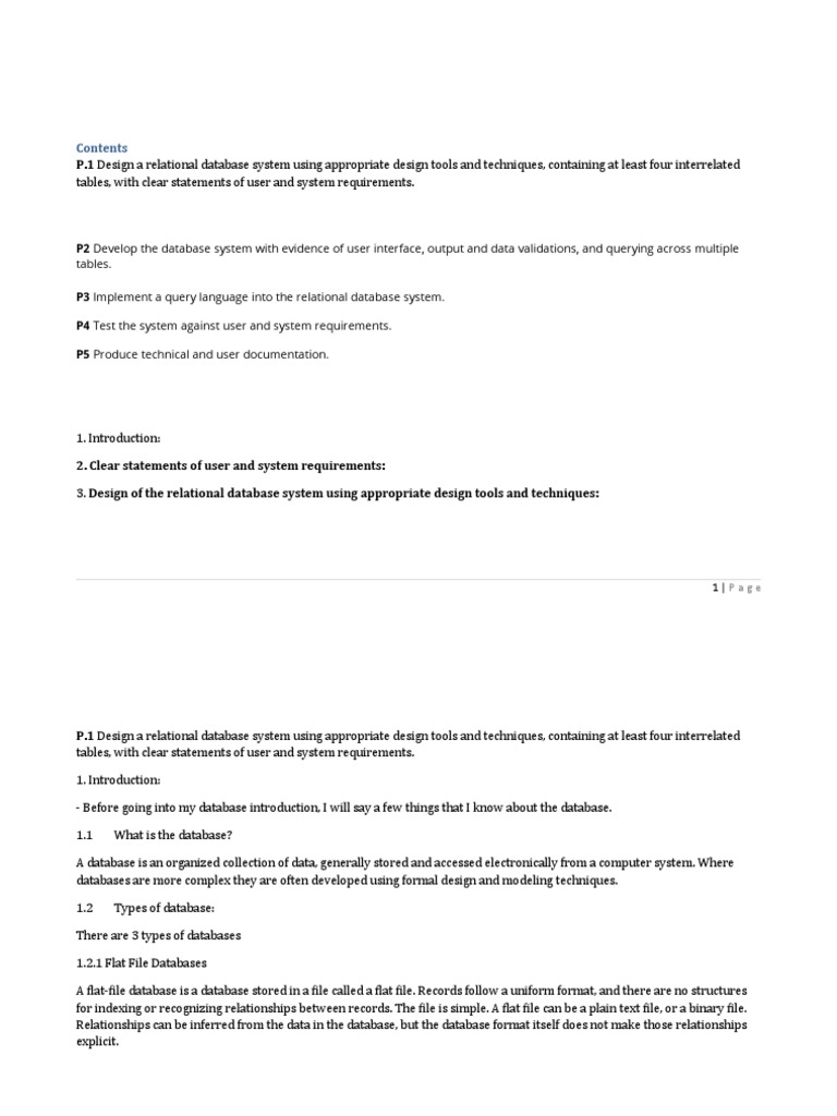 P.1 Design A Relational Database System Using Appropriate Design Tools and Techniques ...
