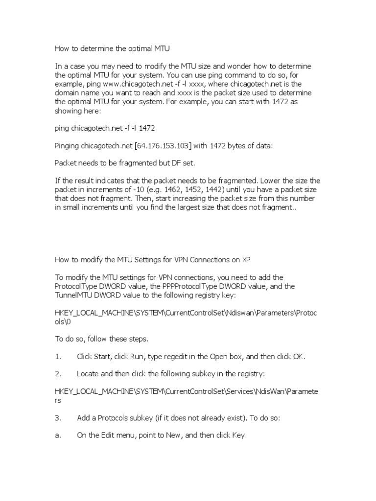 How To Determine The Optimal Mtu Pdf Windows Registry