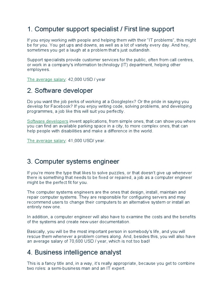 Computer Support Specialist / First Line Support: The Average Salary ...