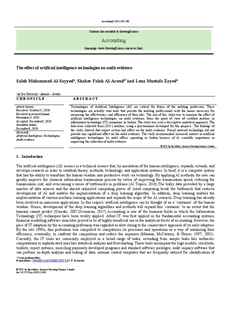 Accounting: Saleh Mohammed Al-Sayyed, Shaher Falah Al-Aroud and Lena ...