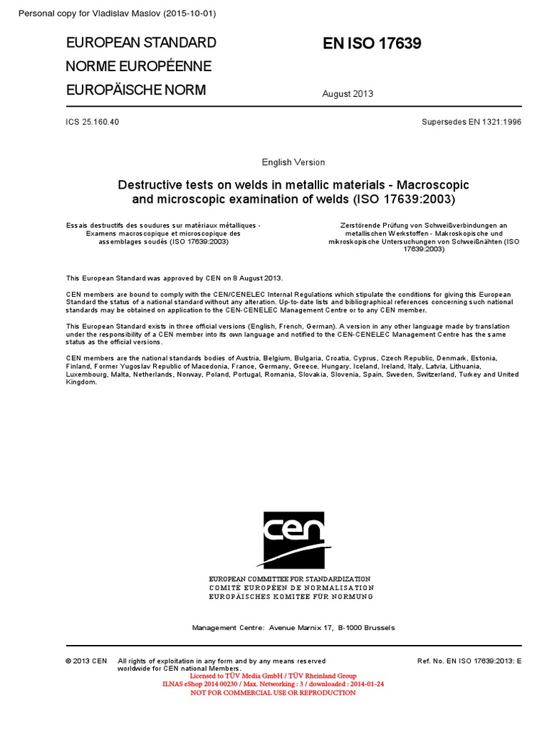 EN ISO 17639: European Standard Norme Européenne Europäische Norm | PDF ...