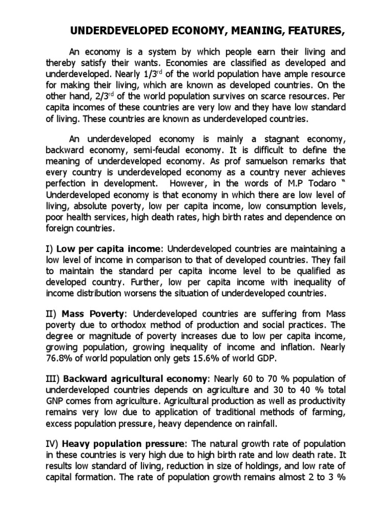 Underdeveloped Economy, Meaning, Features | PDF | Poverty | Poverty ...