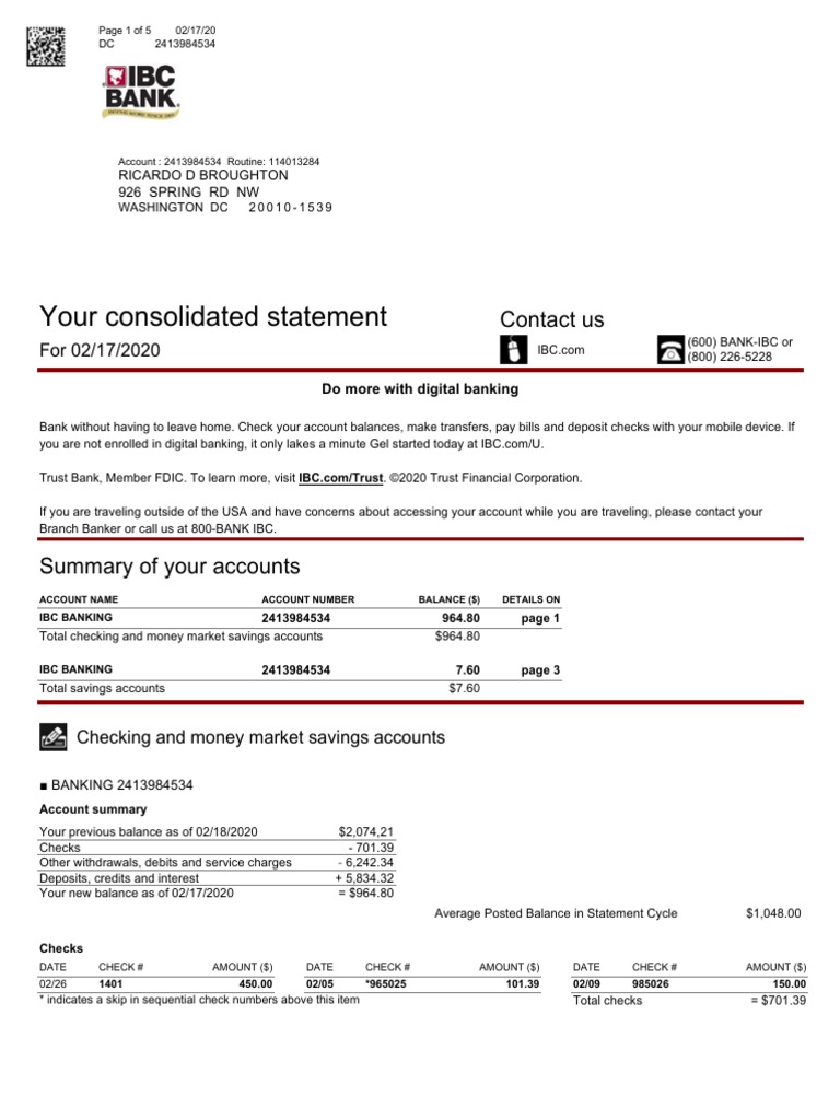 Ibc Statement 2020 | PDF | Cheque | Deposit Account