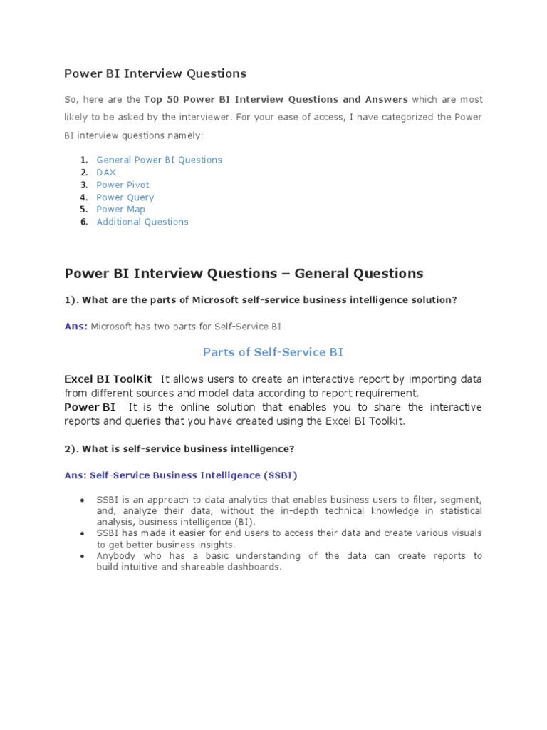 Top 50 Power BI Interview Q&A | PDF | Databases | Microsoft Excel