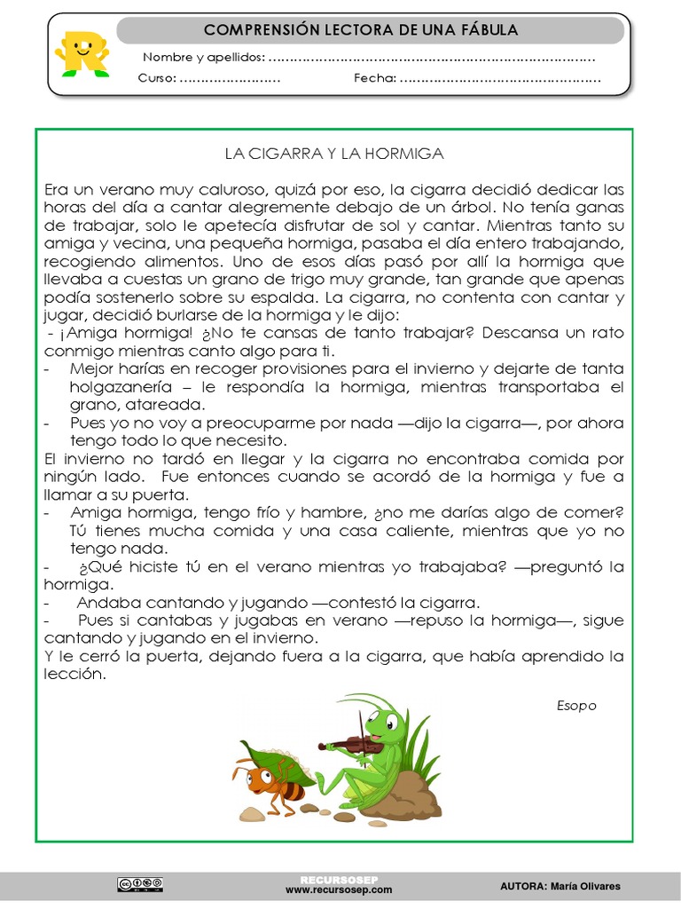 Comprension Lectora Fabula | PDF